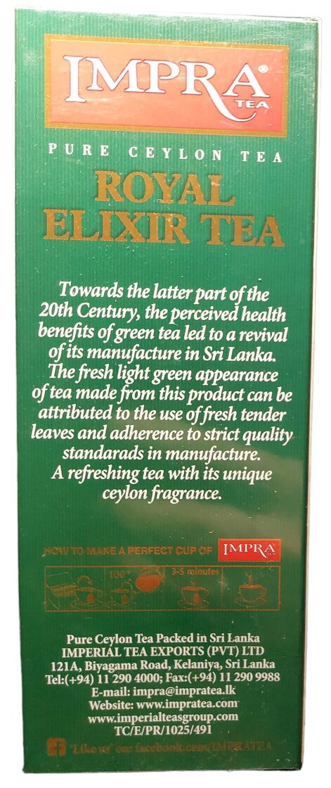 Impra Royal Elixir Tea Green Tea zaļā tēja paciņās 200 g (100 gab ...