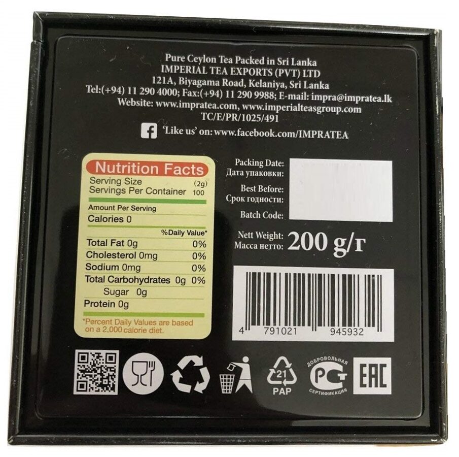 Impra Royal Elixir Tea Knight beramā lielo lapu melnā tēja ar bergamoti ...